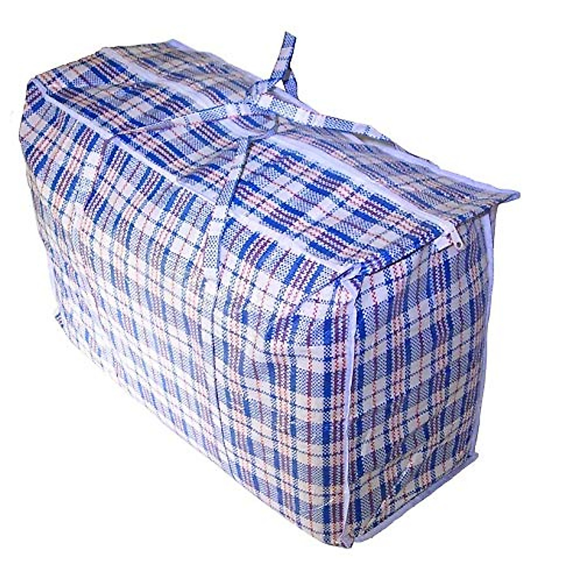 EDOBLUE Jumbo Plastic Checkered Storage Laundry Shopping Bags W. Zipper & Handles (27" x 25" x5")(6 Pack)