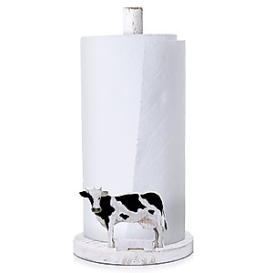 Farmhouse Paper Towel Holder Cow Rooster Sunflower Wooden Paper Towel Stand Paper Towel Dispenser Decorative Farm Kitchen Accessories for Kitchen Bathroom Table Decoration (Cow)