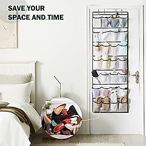 YOUDENOVA 28 Extra Large Mesh Pocket Over-The-Door Shoe Organizer - Closet Space Saver with 4 Metal Hooks for Sneakers, High Heels and Slippers - Fits Behind Doors - White