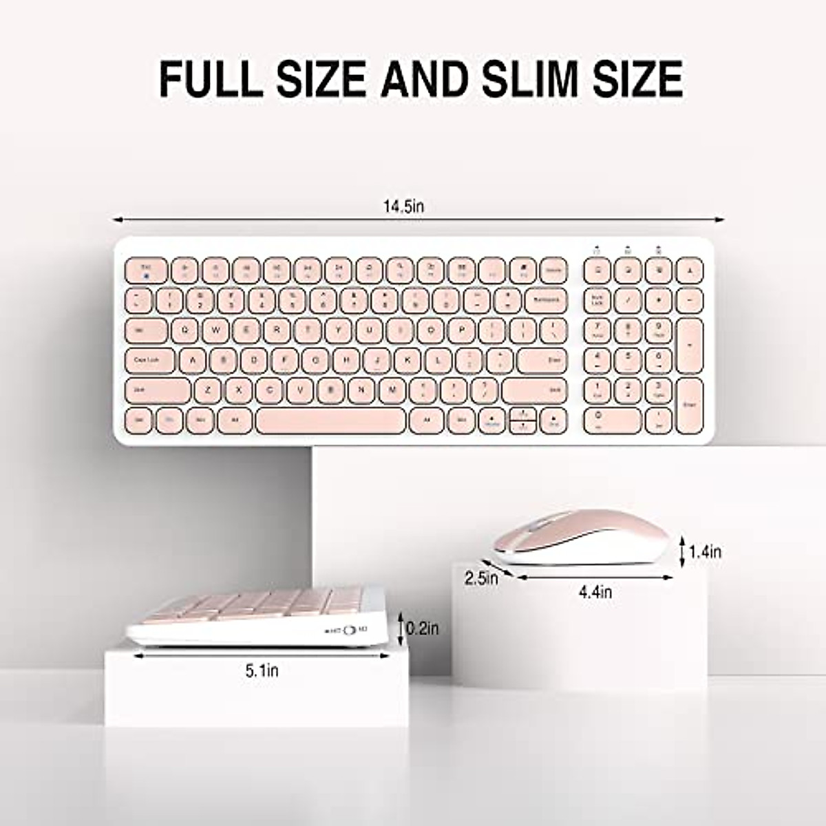 cimetech Wireless Keyboard and Mouse Combo, Compact Full Size Wireless Keyboard and Mouse Set Less Noise Keys 2.4G Ultra-Thin Sleek Design for Windows, Computer, PC, Notebook, Laptop - Bright Pink
