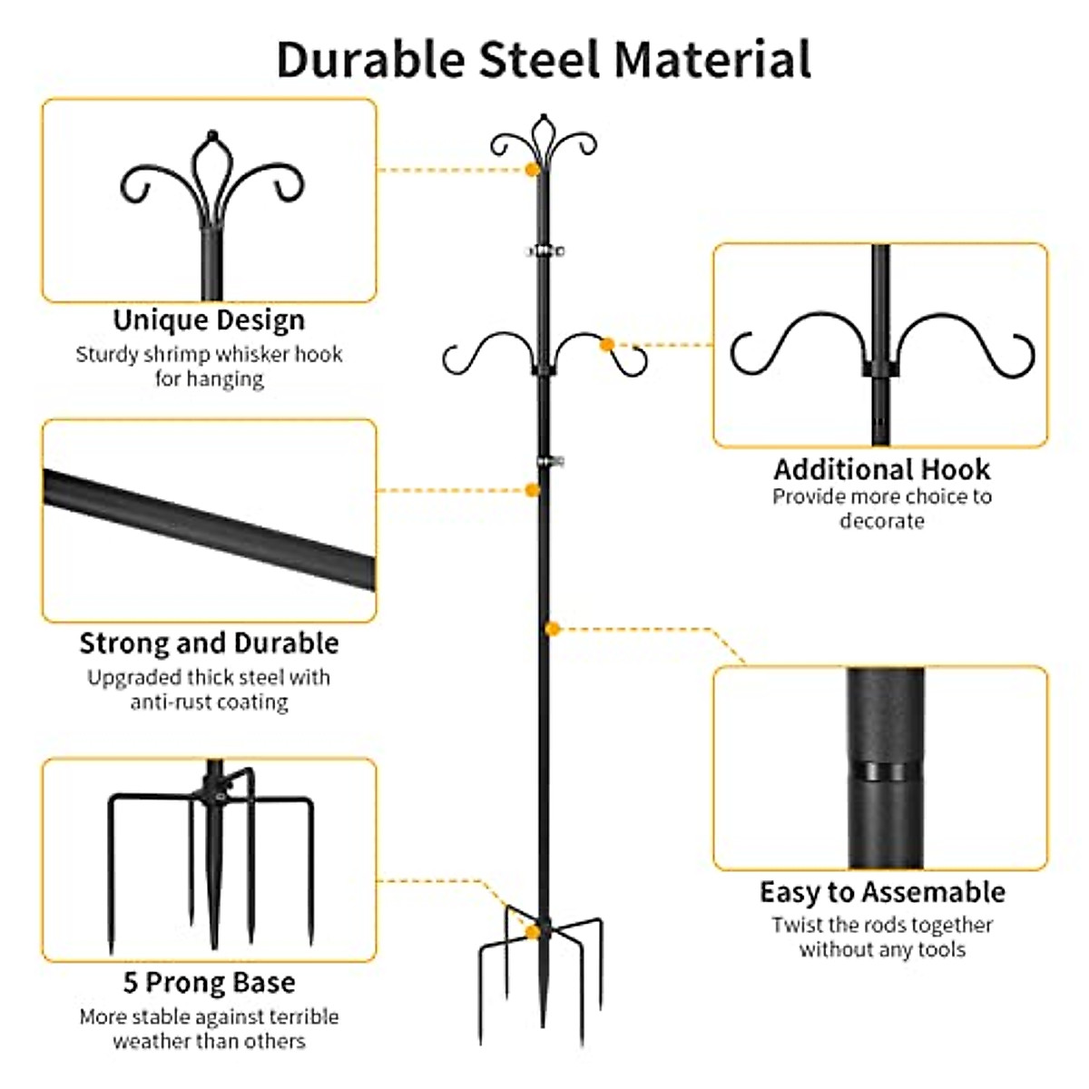 Sararoom 2 Packs 8.1FT Detachable String Light Poles for Outdoor Metal Stand Poles with Hooks for Hanging String Lights for Outside Garden Fence Backyard Wedding Party