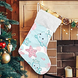 Kigai Christmas Stockings Cute Sea Life Large Candy Stockings Stuffers Kids Cute Xmas Sock Decorations 1PC for Home Holiday Party 12" x18"