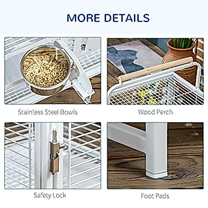 PawHut 19" Travel Bird Cage Parrot Carrier with Handle Wooden Perch for Cockatiels, Conures, White