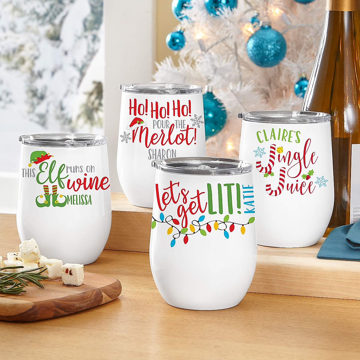 Let's Make Memories - Personalized Insulated Wine Tumbler for Christmas - Colorful and Whimsical Stainless Steel Container - Hot and Cold Beverages - Holds 12oz., 5"x4" - Let's Get LIT!