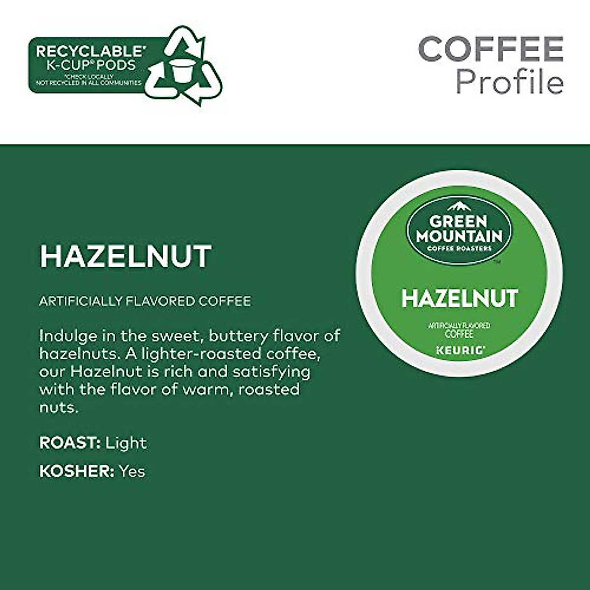 Green Mountain Coffee Roasters Hazelnut, Single-Serve Keurig K-Cup Pods, Flavored Light Roast Coffee, 72 Count