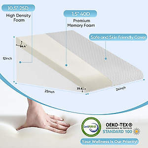 Forias Wedge Pillow for Sleeping 7.5" Bed Wedge Pillow for After Surgery Triangle Pillow Wedge for Acid Reflux Gerd Snoring Back Pain, Air Layer Sleeping Wedge Cover | Memory Foam Top