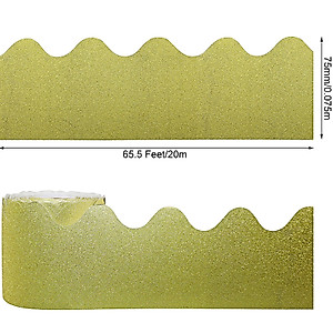 XGNG 20m 1 Roll Bulletin Board Border Glitter Shine Scalloped Borders Stickers Classroom Bulletin Border and Trimmers Poster Chalkboard Border for School, Classroom, Home Decoration, Gold