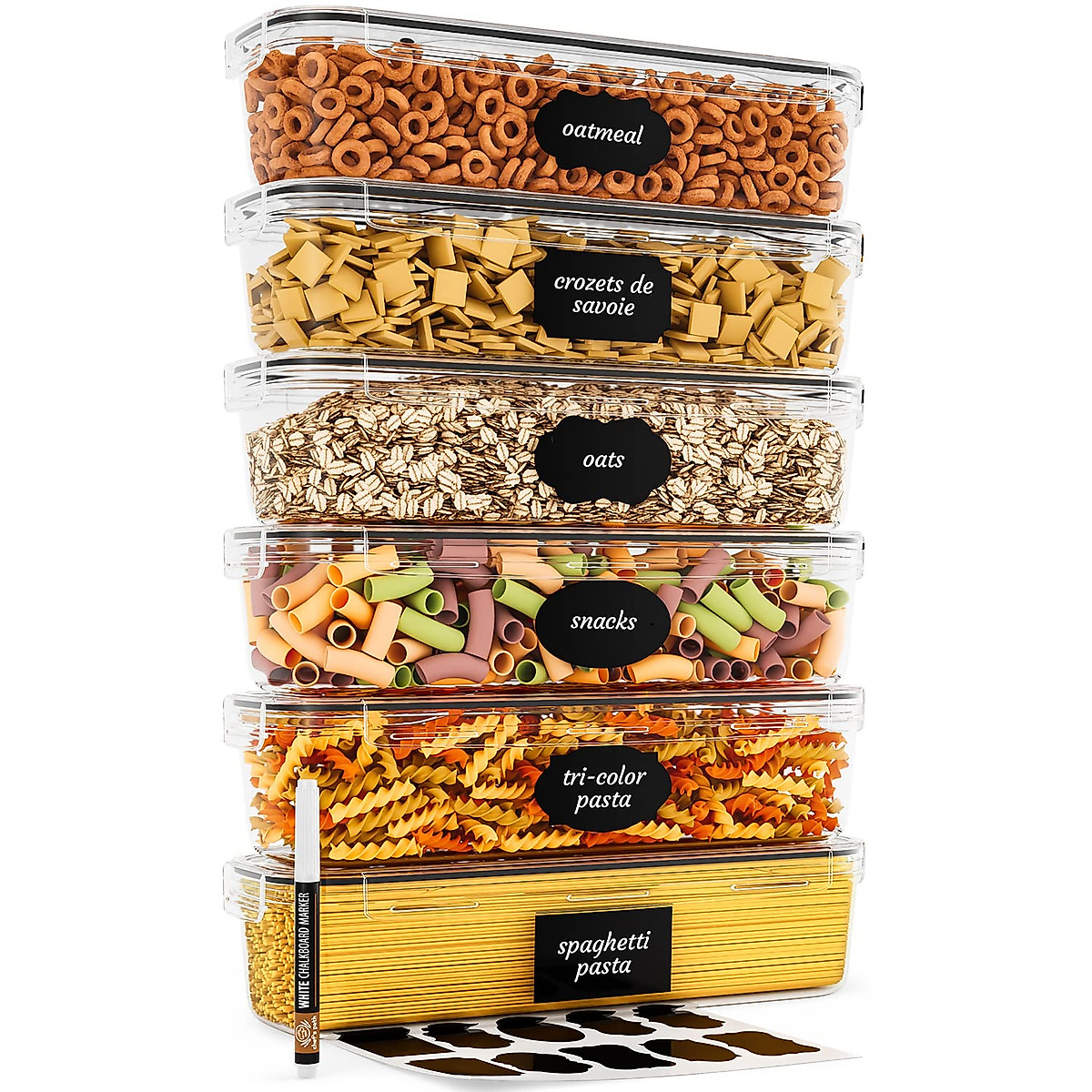Chef's Path Airtight Food Storage Containers with Lids (4 PC) - Pasta Storage Containers for Pantry, Spaghetti & Noodles - Plastic Kitchen Containers for Pantry Organization and Storage