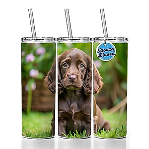 Field Spaniel Dog Puppy Photo Skinny Tumbler 20oz with Straw Insulated Water Bottle Gift