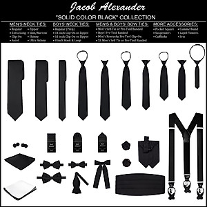 Jacob Alexander Infant's Toddler's 8" Pretied Solid Color Hook and Loop Band Tie (Black)