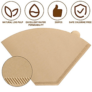 XINRUI 200 PCS #4 Cone Coffee Filter for Ninja Dual Brew Coffee Maker, Disposable 8-12 Cups Coffee Paper Filters Natural Brown Unbleached Coffee Filters for Pour Over and Drip Coffee Maker
