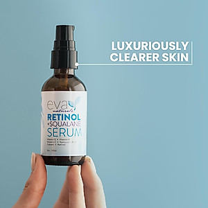 Eva Naturals Anti-Aging 1% Retinol Serum For Face - Granactive Retinoid with Squalane Dark Spots, Fine Lines & Wrinkles - Collagen Boosting Moisturizer - Pure Retinol Night Serum for Face (2 Oz)