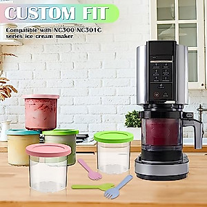ZOCONE 6 Pack Ice Cream Pint Containers and Lid Compatible with Ninja Creami XSKPLID2CD NC299AMZ NC300 NC301 Series Ice Cream Maker, Airtight, Dishwasher Safe, BPA-Free Ice Cream Containers