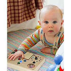 LED Light Montessori Busy Board Button Switch Baby Musical Toys Gift for Kids Baby Electronic Learning Sensory Board Educational Activity Board Wooden Fidget Board Toy