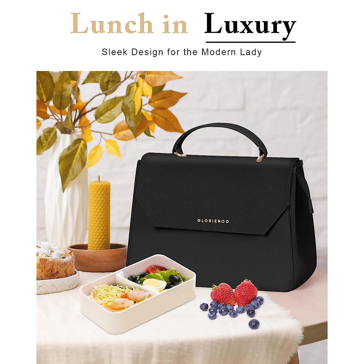 Luxury Lunch Bag Women - Adult Fashion Stylish Vegan Leather Insulated Leakproof Lunch Box for Work - 2024 Newest Christmas Gifts for Women