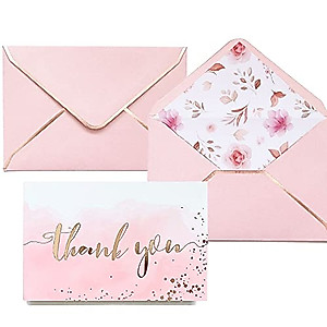 Winoo Design Heavy Duty Rose Gold and Pink Thank You Cards with Envelopes - 36 PK - 4x6 Bridal Shower Thank You Cards Baby Shower Baby Girl Thank You Notes for Wedding Birthday