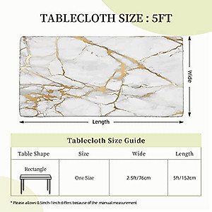mutakin Marble White Rectangle Tablecloth Reusable Elastic Edge Table Cover Waterproof for Patio Dining Decoration 60" L X 30" W