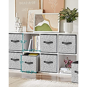SONGMICS Storage Cubes, Set of 6 Non-Woven Fabric Storage Bins, Cube Drawers for Shelves and Closet Storage, Foldable, for Clothes Toys, Gray with Zigzag Pattern UROB016G01