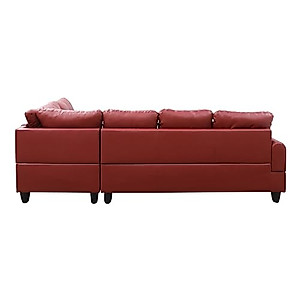 NOTOP 3-Piece Faux Leather L-Shaped Sectional Sofas, Button Tufted Upholstered Couch Set with Right Chaise Longue and Storage Ottoman, for Living Room, Home, Office, Red
