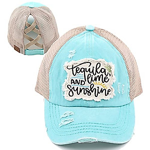 Funky Junque Criss Cross Hat Womens Saying Baseball Hat - Tequila, Lime, and Sunshine - Mint