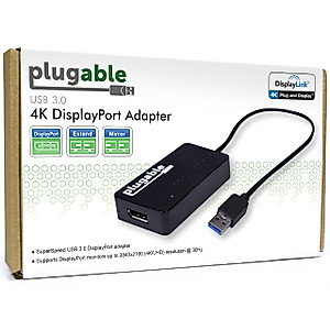 Plugable USB 3.0 to DisplayPort 4K DisplayLink Video Graphics Adapter for Multiple Monitors up to 3840x2160 Supports Windows, Mac, and ChromeOS