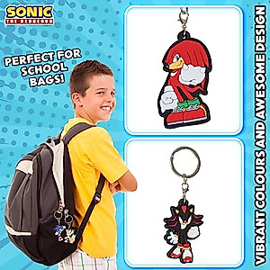Sonic The Hedgehog Keyrings for Kids Knuckles Shadow Tails Rubber Boys Keyrings Collectables 4 Pack Mini Figures Keychain Set Gamer Gifts for Boys