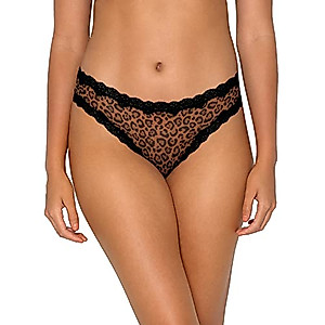 Smart & Sexy Women's Lace Trim & Mesh Panty 2 Packs Sexy Thongs & Cheeky Bikinis, Classic Leopard/Black Hue Thong, 6