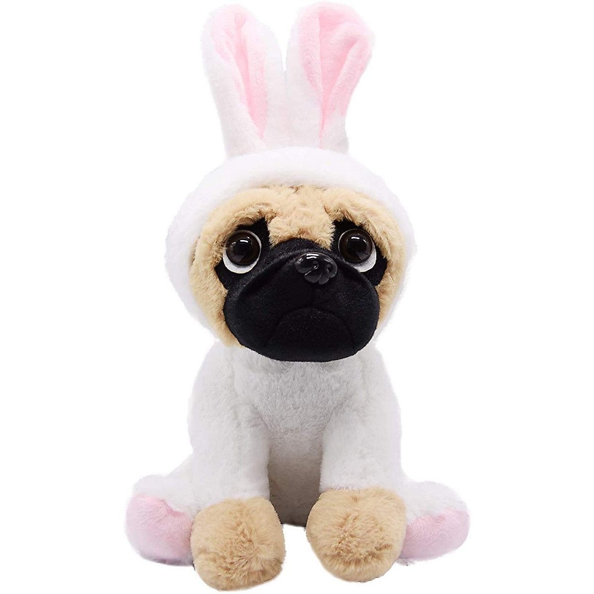 CASAGOOD Pug Dog Stuffed Animal in White Bunny Rabbit Costume Adorable Plushies Pug Wearing Bunny Rabbit Outfit Plush Toys as Great Gift for Kids Stuffed Puppy Animals 12 Inch