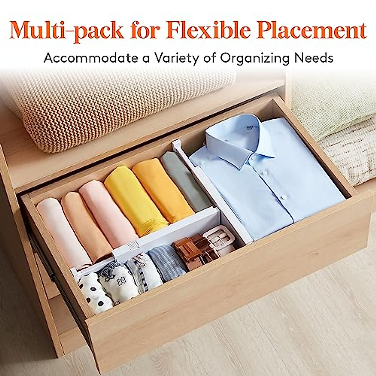 Lifewit 8 Pack Drawer Dividers Plastic 4" High, 11-17" Adjustable Drawer Organizers for Clothes, Expandable Dresser Separators in Bedroom/Bathroom/Kitchen/Fridge/Office Organization and Storage