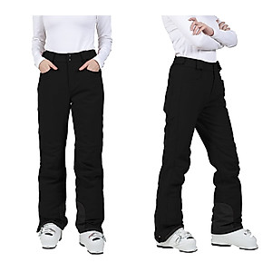 fit space Warm Ski Pants for Women Zip-Off Suspenders Winter Snow Bibs Waterproof Breathable Stretch (Large, Black)
