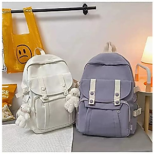 Aesthetic Backpack with Bear Plushies Gentle Light Colored Backpack for School Teen Girls Cute Accessories Backpack (Baby Purple)