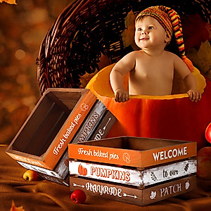 Sintuff 2 Pcs Fall Wooden Crates for Display Thanksgiving Wooden Boxes Rustic Nesting Wood Crates Farmhouse Storage Container for Harvest Thanksgiving Party Storage Gift