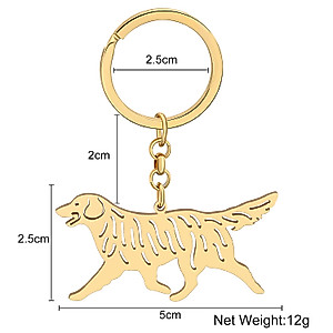 NEWEI Stainless Steel Dog Keyring Cute Pet Dog Keychain for Women Girls Purse Car Keys Charms (Gold Plated Golden Retriever)
