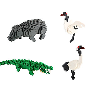 Larcele Micro Building Blocks Animal Set, DIY Mini 3D Building Toy Bricks,1860 Pieces KLJM-04(Hippo + Crocodile + Crane)