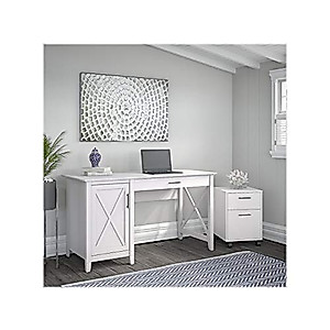 Bush Furniture Key West Computer Desk with Storage and 2 Drawer Mobile File Cabinet, 54W, Pure White Oak