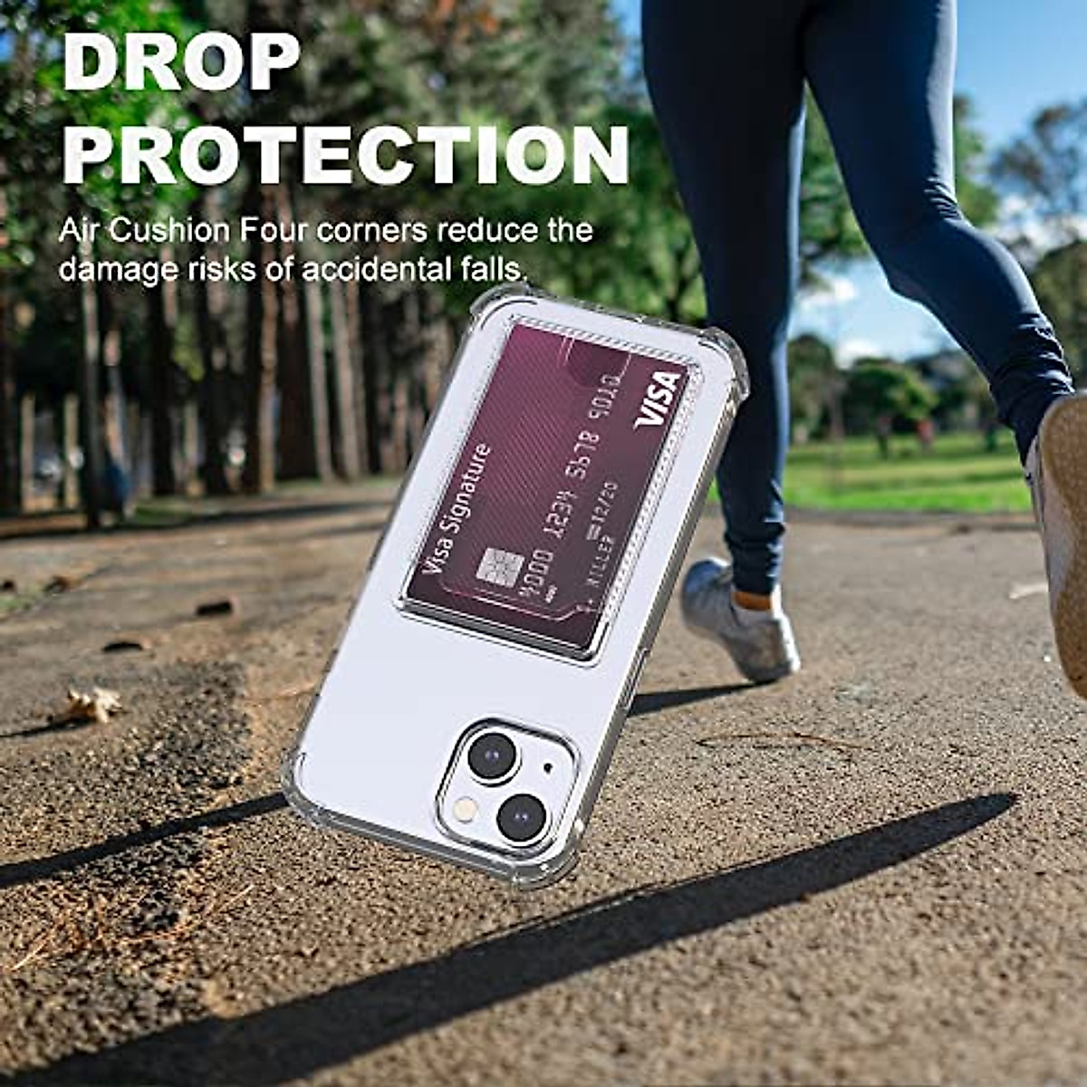 Wuwedo for iPhone 14 Plus Clear Card Case, Protective Shockproof TPU Slim Wallet Phone Case with Card Holder