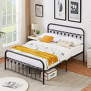 VECELO Bed Frame, Queen Size Metal Platform with Headboard & Footboard, Premium Steel Slat Support Mattress Foundation,No Box Spring Needed