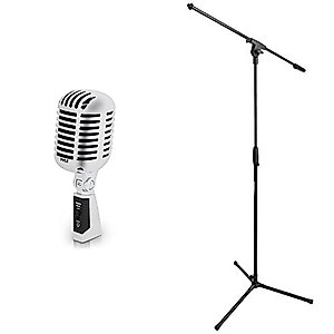 Pyle Classic Retro Dynamic Vocal Microphone + Amazon Basics Adjustable Boom Height Microphone Stand
