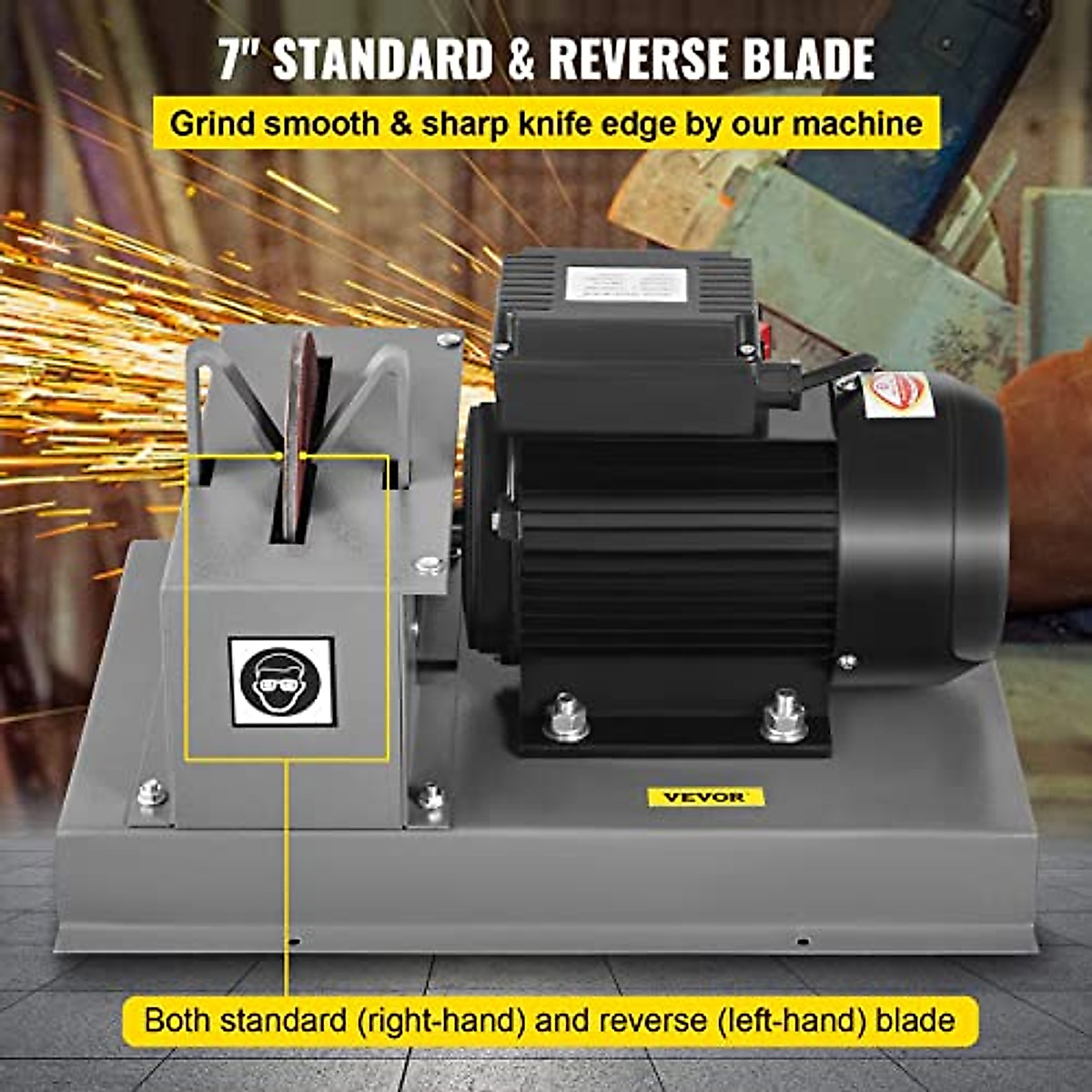 VEVOR Lawnmower Blade Grinder, 2/3 HP 1700 RPM Motor with 7'' Diameter Standard & Reverse Wheel, 30 & 40 Grinding Degree Steel Mower Sharper for Blades & Tool Grinding in Garden or Workshop