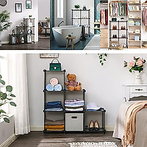 ANWBROAD Cube Storage Organizer 6-Cube Closet Organizers and Storage DIY Modular Plastic Closet Cabinet Book Shelf Cubes Organizer Storage Shelving for Home Bedroom Office Living Room Gray ULCS006H