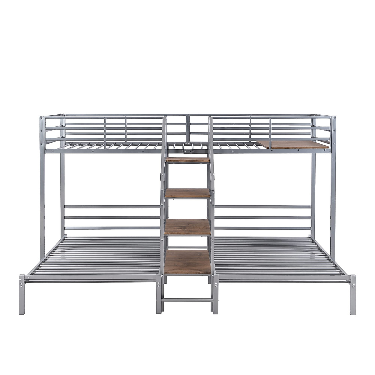 Harper & Bright Designs Metal Triple Bunk Bed with Storage Stairs, Twin Over Twin & Twin Bunk Bed for 3, Bunk Bed with Shelves for Kids Teens Adults, No Box Spring Needed,Silver