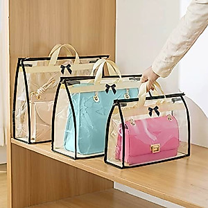 About tidy love Dust Bags For Handbags, Clear Purse Storage Organizer for Closet - Dust Free, Waterproof & Protective Purse Dust Bag with Zipper & Handles - 3x Transparent Purse Holder + 3 Hooks (1)