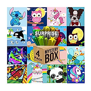 Mrnsiet 4 Pcs Paint by Numbers for Kids, Painting Canvas for Girls Beginners Easy Acrylic Watercolor DIY Cartoon Animals Oil Painting for Home Wall Decor 8"x8"