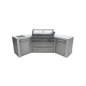 Mont Alpi 44-Inch MAi805-D45 Deluxe 45 Degree 6-Burner 115000 BTU Deluxe Stainless Steel Island Outdoor Kitchen Gas Barbecue Grill w/Granite Countertops & Sides + Storage Drawers & Cabinets