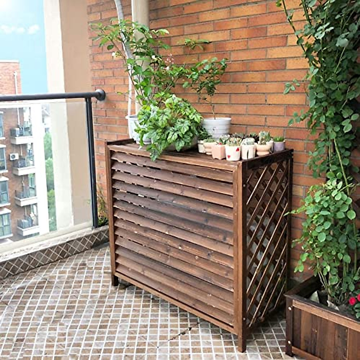 YPINKZ Wooden Air Conditioner Hider Fencing,Wood Air Conditione Flower Stand,Wood Air Conditioning Privacy Screen,Brown,100x43x94cm,110x50x105cm (Size : 85x35x75cm(33.5x14x29.5in))