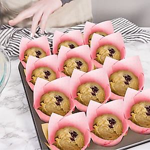 200 Pcs Gold Dot Tulip Cupcake Liners Pink Paper Baking Cups Gold Dot Pink Cupcake Liners Mini Baby Shower Cupcake Liners Greaseproof Tulip Muffin Liners for Wedding Birthday Candy Jelly Party Supply