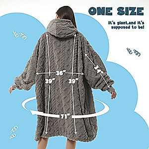 DEZANBO 3D Sherpa Wearable Blanket for Women Men Oversized Blanket Hoodie,Fluffy Sweatshirt,Ultra Soft Comfortable Warm,Oversized Pocket,One Size Fits All,Grey