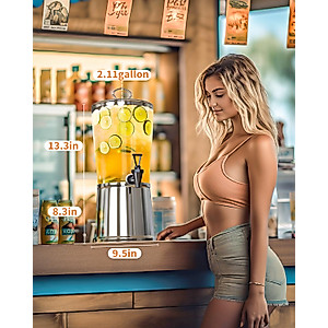 WantJoin Beverage Dispenser With Stand, Drink Dispenser for Party, Stainless Steel Water Jar Dispenser with Ice Container, Spigot, Drink Jar Jug For Home Parties, Clear Acrylic, 2-GALLONS 8-L