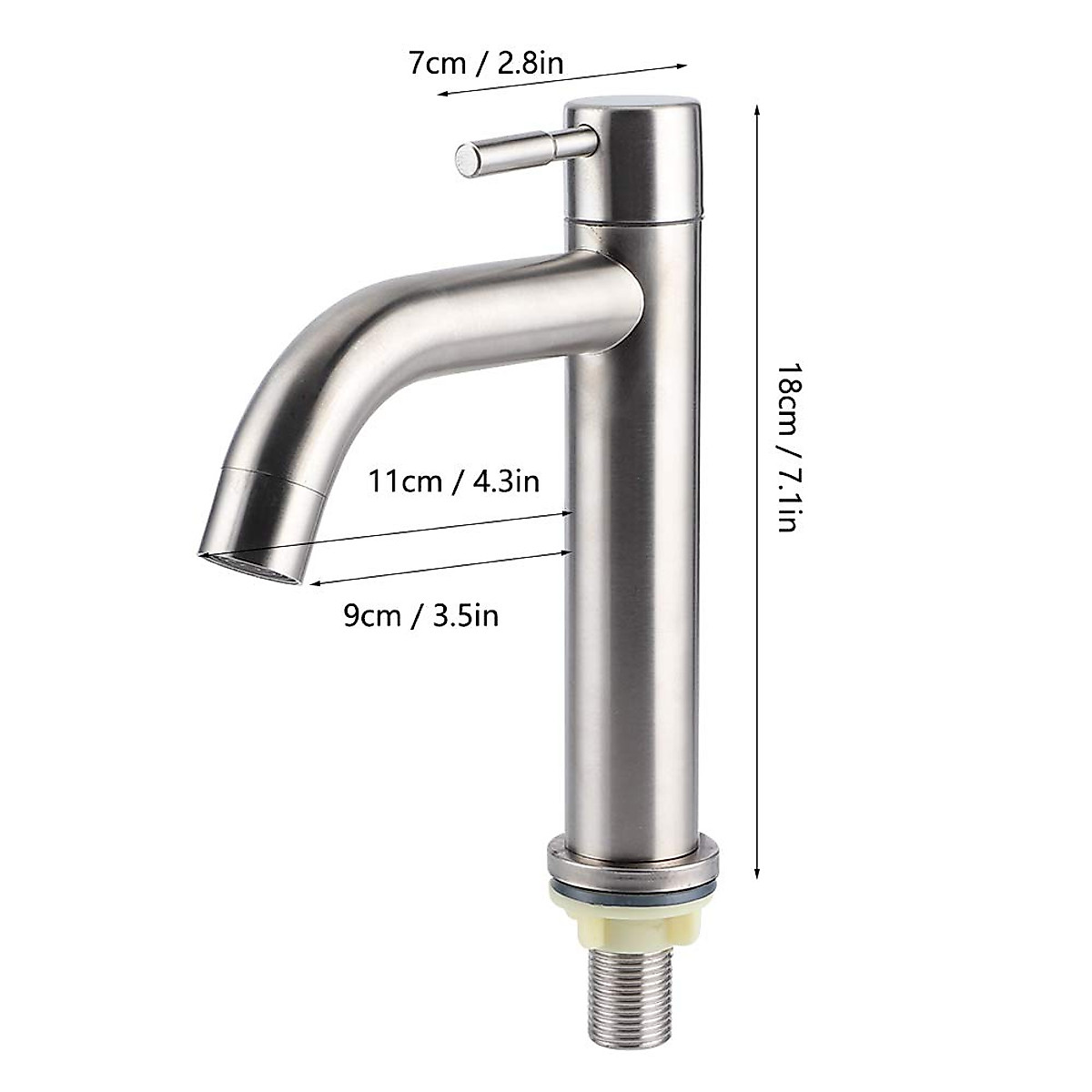 G1/2 Brushed Faucet, Stainless Steel Single Cold Faucet Wash Basin Water Tap Wrench Type Bathroom Faucet for Home Kitchen Bathroom Accessory (Cylinder Single Cold Faucet)