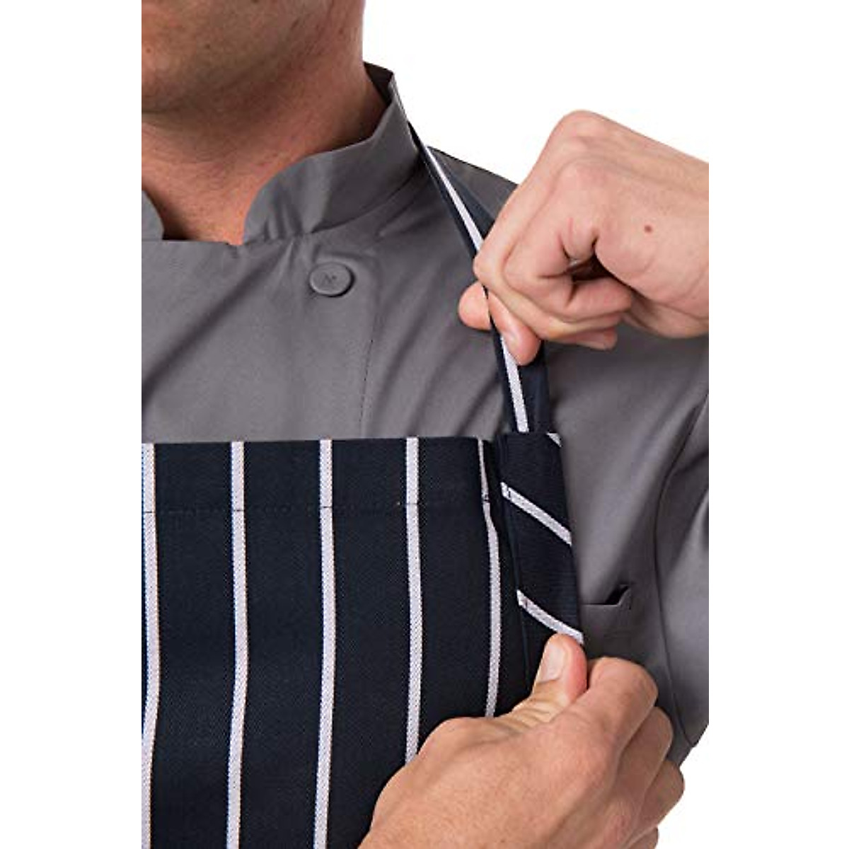 Chef Works Unisex English Chef Apron, Navy W/ Chalk Stripe, One Size